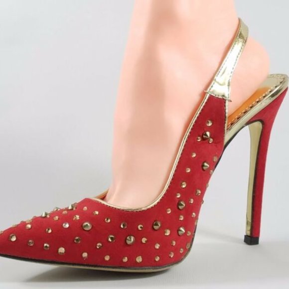 Alba | Shoes | Red Gold Slingback High Heels | Poshmark